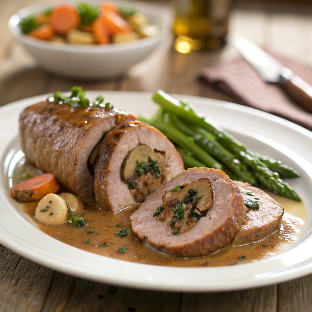 French Classic Veal Roll with Mushroom-Peanut Sauce